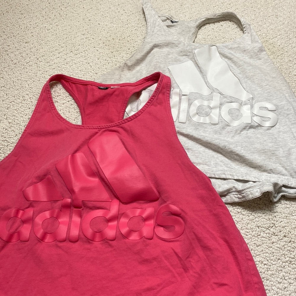 Two Pack Of Adidas Cropped Oversized Tanks - Gem